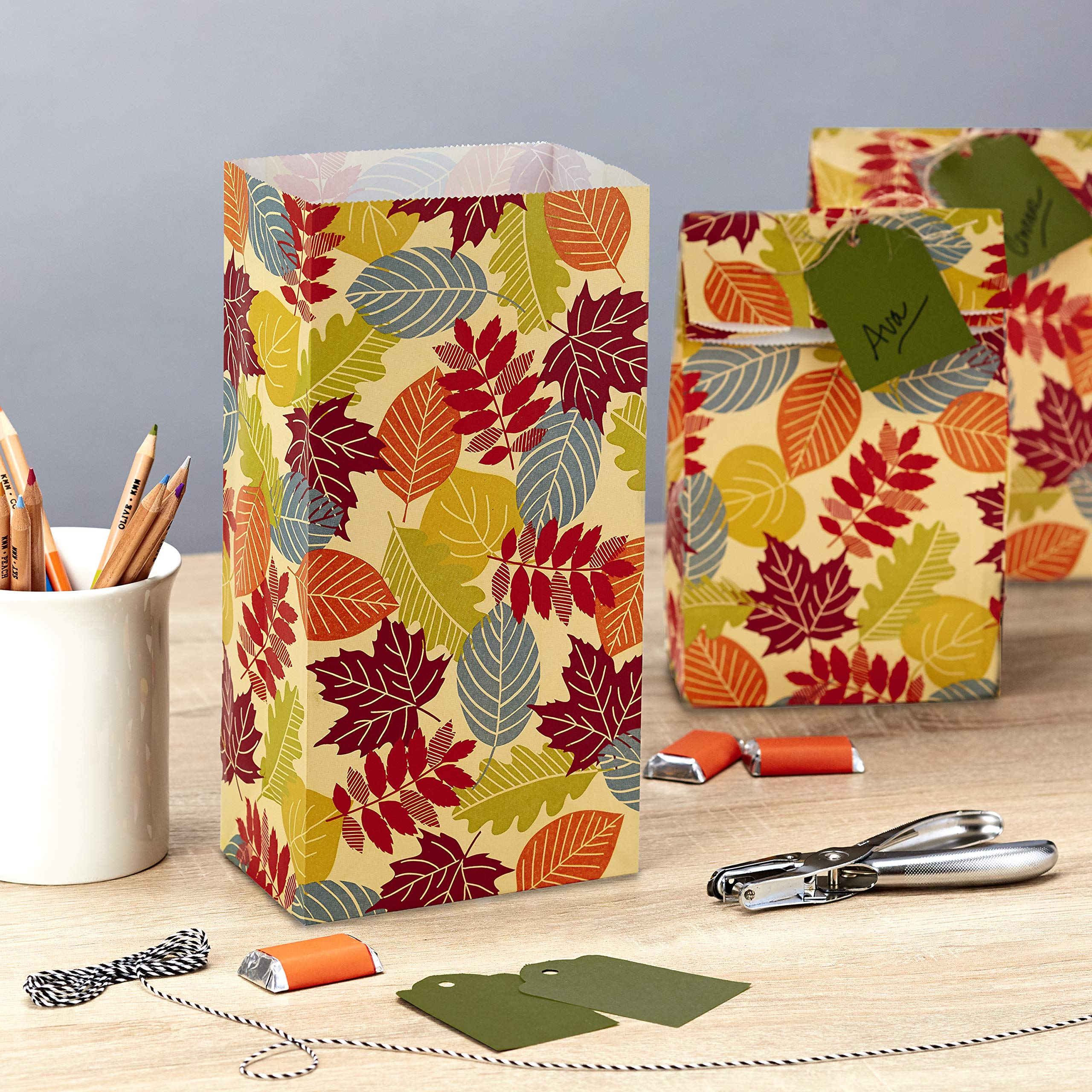 Hallmark Fall Leaves Party Favor and Wrapped Treat Bags (30 Ct.) for Autumn Parties, Halloween, Thanksgiving, Friendsgiving, Care Packages and More