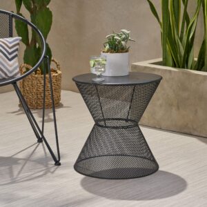 GDFStudio Modern Outdoor Iron Side Table, Matte Black