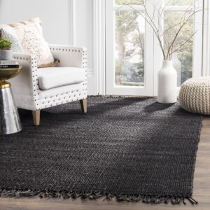 safavieh natural fiber collection 4' square black nf368d handmade boho fringe woven jute area rug