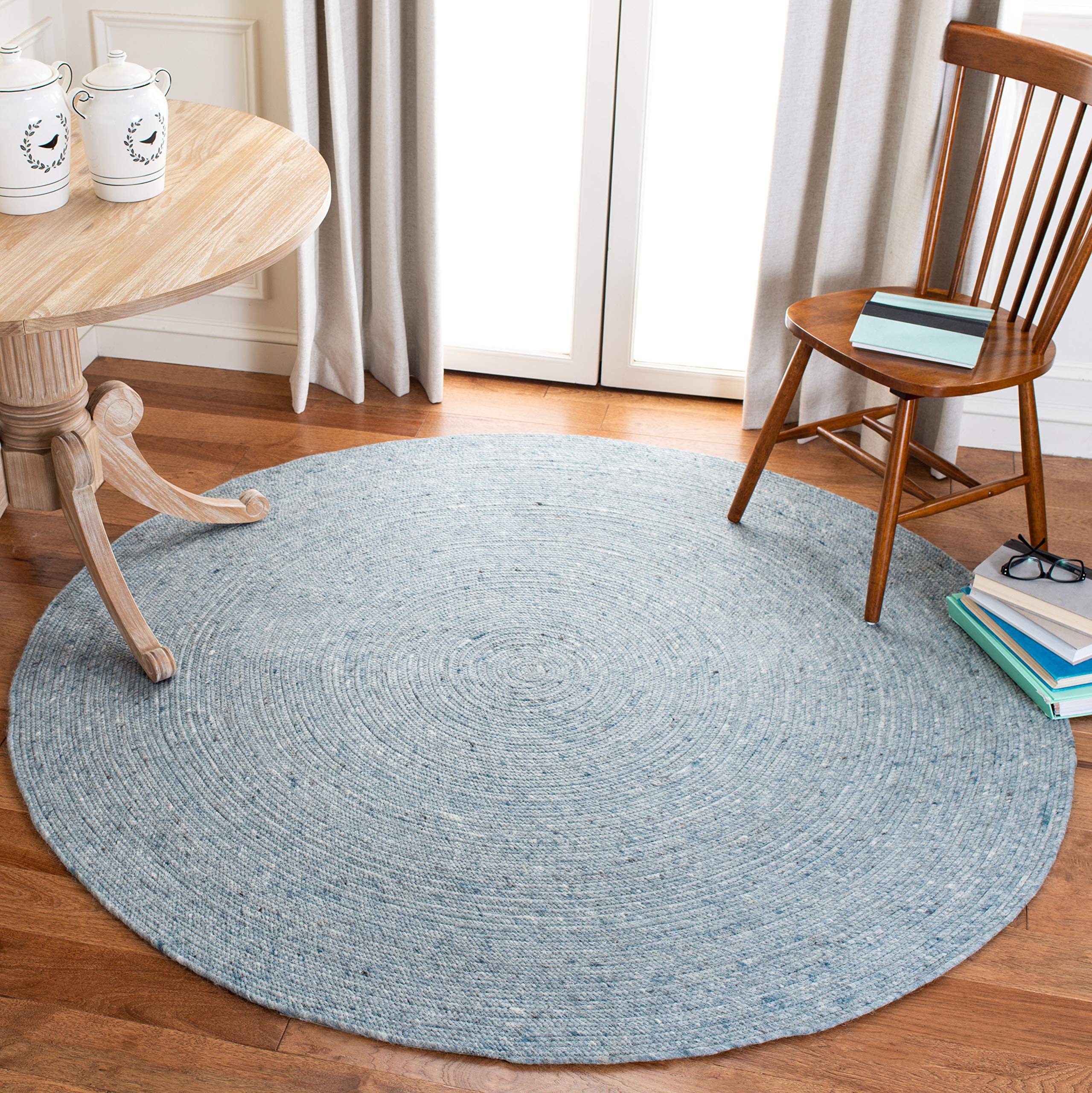 SAFAVIEH Braided Collection 5' Round Turquoise BRD901K Handmade Country Cottage Reversible Wool Entryway Foyer Living Room Bedroom Kitchen Area Rug