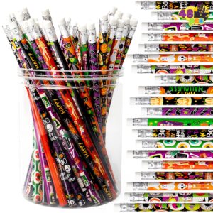 joyin 48pcs halloween pencils bulk with eraser, colorful fall pencil halloween themed stationery set, 12 design pencil assortment for kid girl boy halloween party favor supplies, classroom gift prize