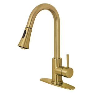 kingston brass gourmetier ls8723dl concord single-handle pull-down kitchen faucet, brushed brass