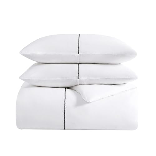 Vera Wang - King Duvet Cover Set, Luxury Cotton Sateen Bedding with Matching Shams, All Season Home Decor (Zig Zag White, King)