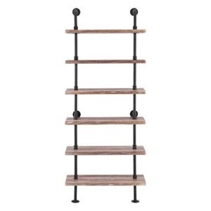 danya b gh086 industrial decor - modern rustic 6-tier iron pipe wall mount ladder shelving unit in distressed wood finish – rustic wood bookshelf