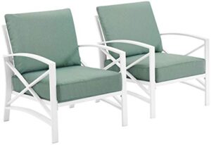 crosley furniture kaplan 2-piece outdoor chair set, patio chairs for conversation, porch, deck, balcony, white with mist cushions