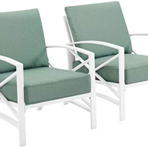 Crosley Furniture Kaplan 2-Piece Outdoor Chair Set, Patio Chairs for Conversation, Porch, Deck, Balcony, White with Mist Cushions