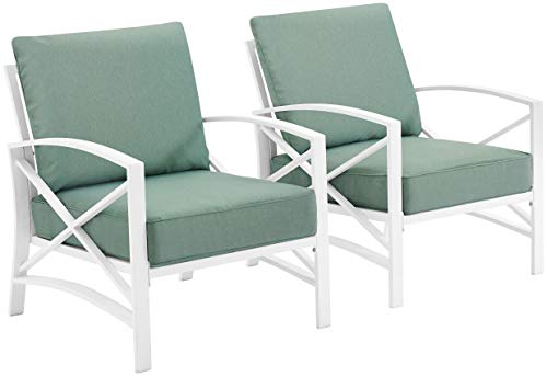 Crosley Furniture Kaplan 2-Piece Outdoor Chair Set, Patio Chairs for Conversation, Porch, Deck, Balcony, White with Mist Cushions