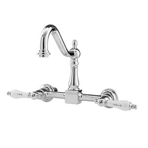 Vintage Tub & Bath Wall Mounted Bridge Kitchen Faucet with Porcelain Lever Handles