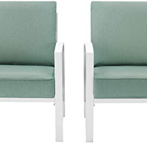 Crosley Furniture Kaplan 2-Piece Outdoor Chair Set, Patio Chairs for Conversation, Porch, Deck, Balcony, White with Mist Cushions