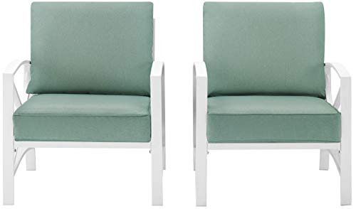 Crosley Furniture Kaplan 2-Piece Outdoor Chair Set, Patio Chairs for Conversation, Porch, Deck, Balcony, White with Mist Cushions