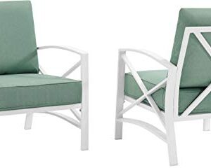 Crosley Furniture Kaplan 2-Piece Outdoor Chair Set, Patio Chairs for Conversation, Porch, Deck, Balcony, White with Mist Cushions