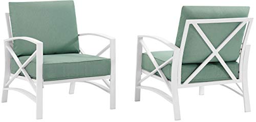 Crosley Furniture Kaplan 2-Piece Outdoor Chair Set, Patio Chairs for Conversation, Porch, Deck, Balcony, White with Mist Cushions