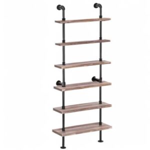 Danya B GH086 Industrial Decor - Modern Rustic 6-Tier Iron Pipe Wall Mount Ladder Shelving Unit in Distressed Wood Finish – Rustic Wood Bookshelf