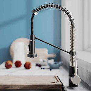 KRAUS Bolden 18-Inch Single Handle Spot Free Stainless Steel/Matte Black Commercial Style Pull-Down Kitchen Faucet with Dual Function Sprayer, KPF-1610SFSMB (Pack of 1)