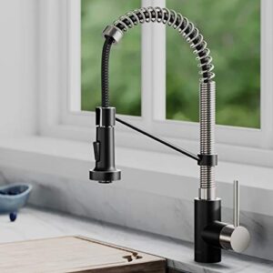 KRAUS Bolden 18-Inch Single Handle Spot Free Stainless Steel/Matte Black Commercial Style Pull-Down Kitchen Faucet with Dual Function Sprayer, KPF-1610SFSMB (Pack of 1)