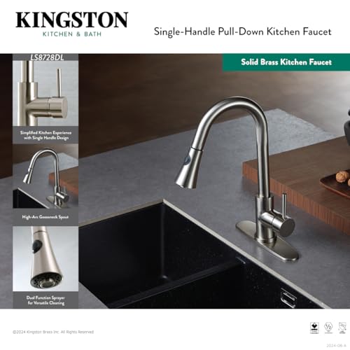 Kingston Brass Gourmetier LS8723DL Concord Single-Handle Pull-Down Kitchen Faucet, Brushed Brass