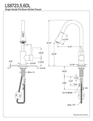 Kingston Brass Gourmetier LS8723DL Concord Single-Handle Pull-Down Kitchen Faucet, Brushed Brass