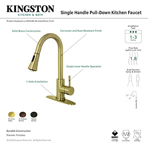 Kingston Brass Gourmetier LS8723DL Concord Single-Handle Pull-Down Kitchen Faucet, Brushed Brass