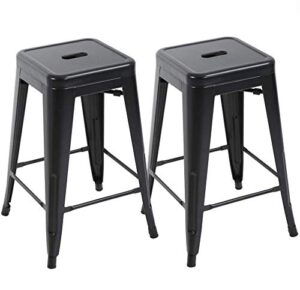 bar stools, counter indoor-outdoor stackable metal bar stools set of 2 backless 24 inch restaurant kitchen dining chairs patio bistro pub trattoria tolix industrial stools hold up to 300lbs, black