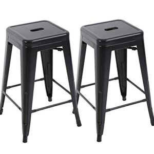 Bar Stools, Counter Indoor-Outdoor Stackable Metal Bar Stools Set of 2 Backless 24 Inch Restaurant Kitchen Dining Chairs Patio Bistro Pub Trattoria Tolix Industrial Stools Hold Up to 300Lbs, Black