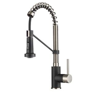 kraus bolden 18-inch single handle spot free stainless steel/matte black commercial style pull-down kitchen faucet with dual function sprayer, kpf-1610sfsmb (pack of 1)