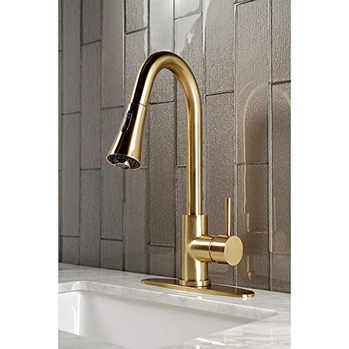 Kingston Brass Gourmetier LS8723DL Concord Single-Handle Pull-Down Kitchen Faucet, Brushed Brass