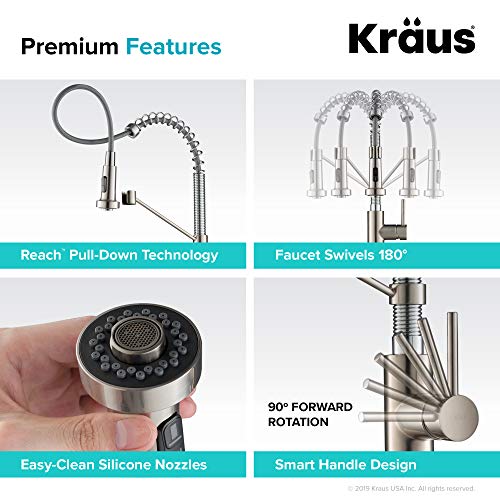 KRAUS Bolden Commercial Style 2-Function Single Handle Pull Down Kitchen Faucet in Spot-Free Stainless Steel/Chrome, KPF-1610SFSCH (Pack of 1)