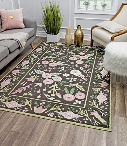 Rugs America Onyx & Pink Gardenias Transitional Rug Gardenia Pink Onyx VA30A 8'0"X10'0" Area Rug