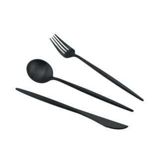 Gugrida Black Flatware, Royal 5 Piece Luxury Matte Finish 18/10 Stainless Steel Tableware Sets for 1 Including Forks Spoons Knives, Camping Silverware Travel Utensils Set Cutlery (Black)