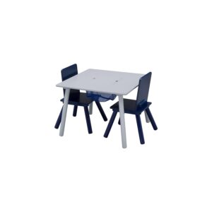 delta children kids table and chair set with storage (2 chairs included), grey/blue