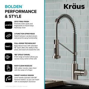 KRAUS Bolden Commercial Style 2-Function Single Handle Pull Down Kitchen Faucet in Spot-Free Stainless Steel/Chrome, KPF-1610SFSCH (Pack of 1)