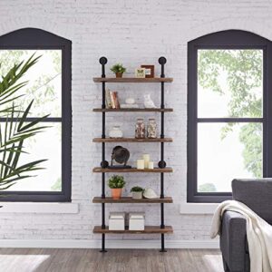 Danya B GH086 Industrial Decor - Modern Rustic 6-Tier Iron Pipe Wall Mount Ladder Shelving Unit in Distressed Wood Finish – Rustic Wood Bookshelf