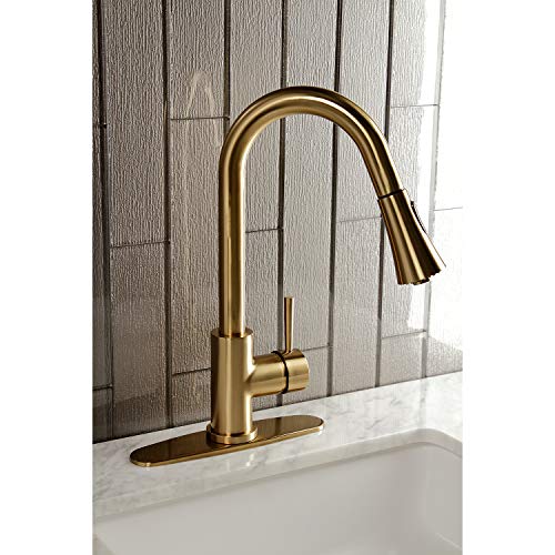 Kingston Brass Gourmetier LS8723DL Concord Single-Handle Pull-Down Kitchen Faucet, Brushed Brass