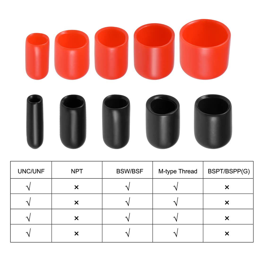 uxcell 50pcs Rubber End Caps 1/2-inch(13mm) ID Vinyl Round Tube Bolt Cap Cover Screw Thread Protectors Red