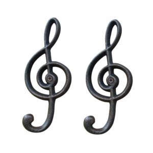 hdtyyln music note wall hooks, 2 pack retro cast iron note hook kitchen hook wall hanging wall hanging clothes and caps hook 6.3"x2.75" (note)