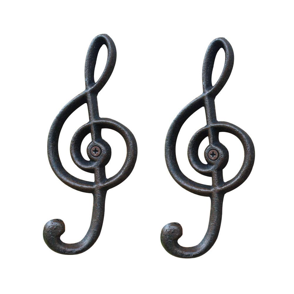 Hdtyyln Music Note Wall Hooks, 2 Pack Retro Cast Iron Note Hook Kitchen Hook Wall Hanging Wall Hanging Clothes and Caps Hook 6.3"X2.75" (Note)