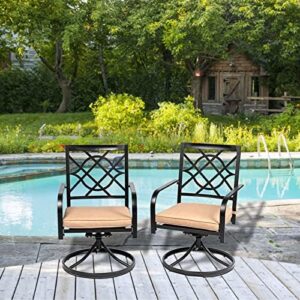 Incbruce 2 Piece 360 Degrees Swivel Metal Patio Chairs, Outdoor Dining Rocker Chairs with Armrest for Garden, Poolside, Backyard(Brown Cushions)