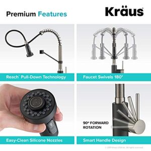 KRAUS Bolden 18-Inch Single Handle Spot Free Stainless Steel/Matte Black Commercial Style Pull-Down Kitchen Faucet with Dual Function Sprayer, KPF-1610SFSMB (Pack of 1)