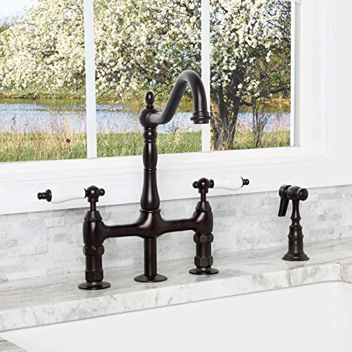 Vintage Tub & Bath Bridge Style Kitchen Faucet with Porcelain Lever Handles