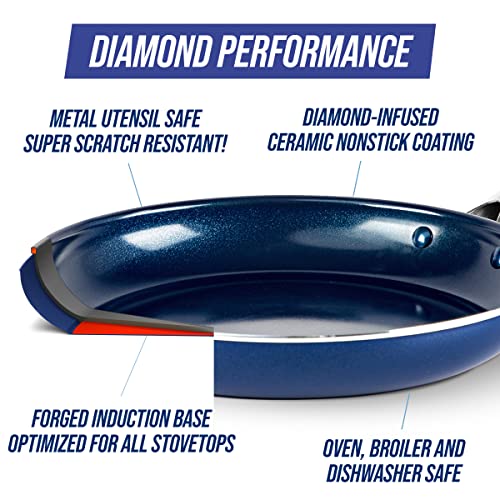 Blue Diamond Cookware Diamond Infused Ceramic Nonstick 12" Frying Pan Skillet, Induction, PFAS-Free, Dishwasher Safe, Oven Safe, Blue