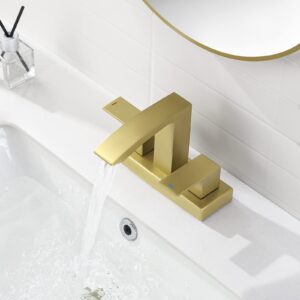 KES Brushed Gold Bathroom Faucet Two Handles 3 Hole 4 Inches Centerset Modern Vanity Brass Faucet, L4101LF-BZ