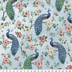 floral peacock blue cotton fabric by the yard