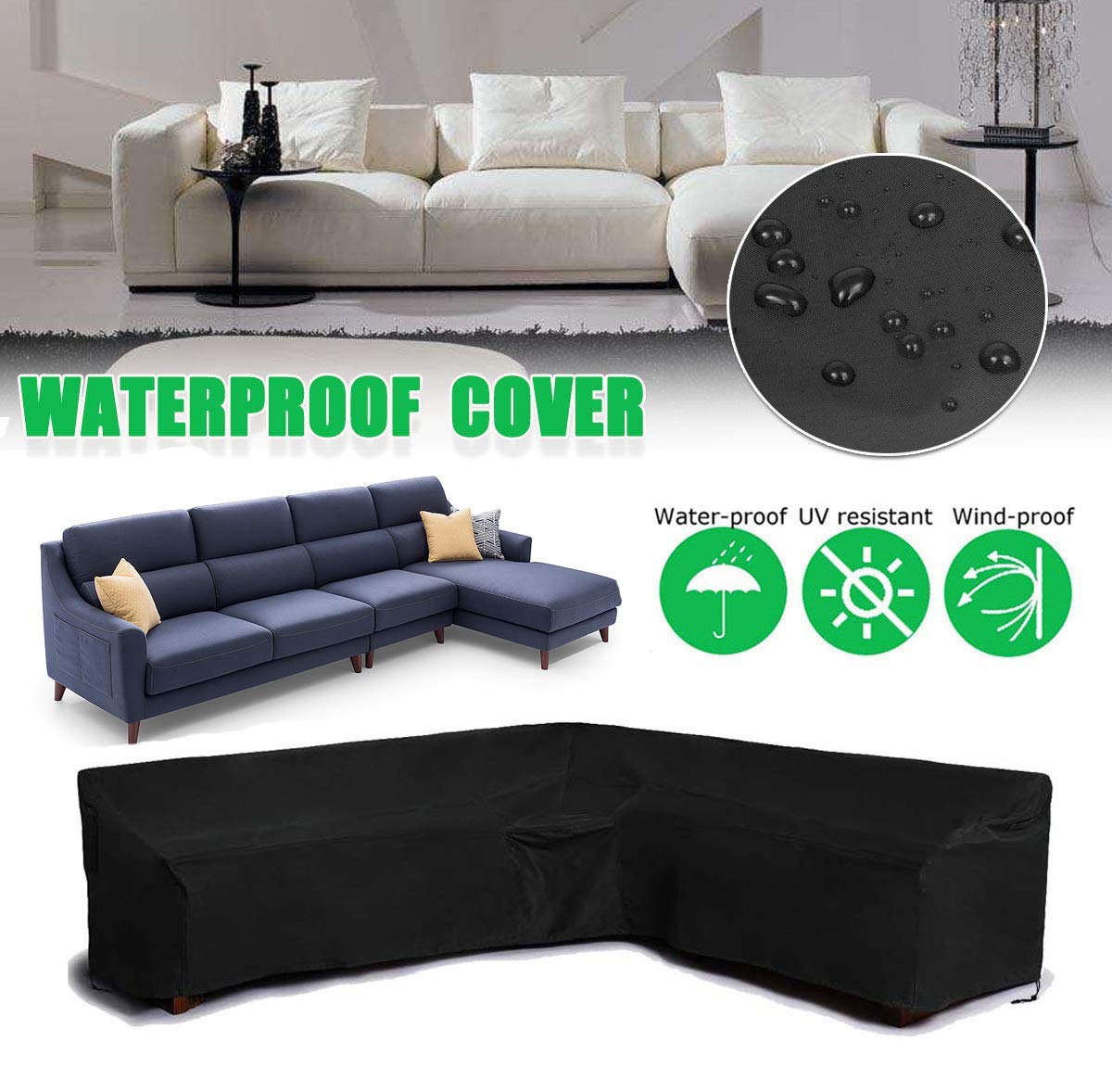 J&C Patio Sectional Covers V Shape Patio Sectional Covers Waterproof Outdoor Sofa Cover Sectional Sofa Cover Outdoor Furniture Covers for Outdoor (L-112x87in)