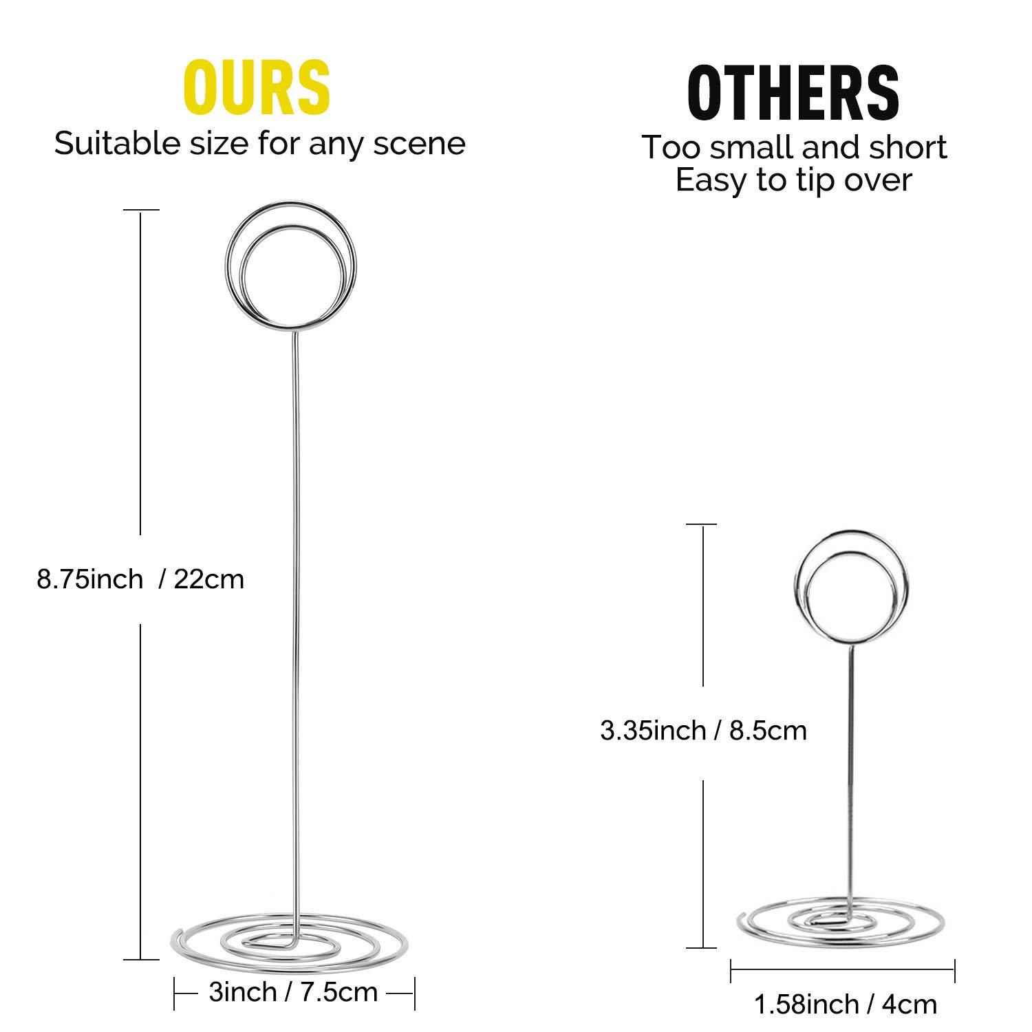 MANGZ 15 Pack 8.75 Inch Tall Table Number Holder, Place Card Holder, Table Picture Holder, Wire Photo Holder Clip,Menu Note Stand for Weddings, Banquets