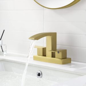 kes brushed gold bathroom faucet two handles 3 hole 4 inches centerset modern vanity brass faucet, l4101lf-bz