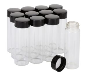 kesell 12 pack of 3 inches, 30 ml, clear glass bottles storage container sample cosmetic vials with black screw caps