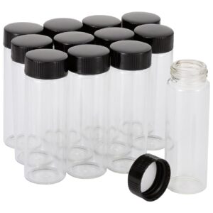 Kesell 12 Pack of 3 inches, 30 ML, Clear Glass Bottles Storage Container Sample Cosmetic Vials with Black Screw Caps