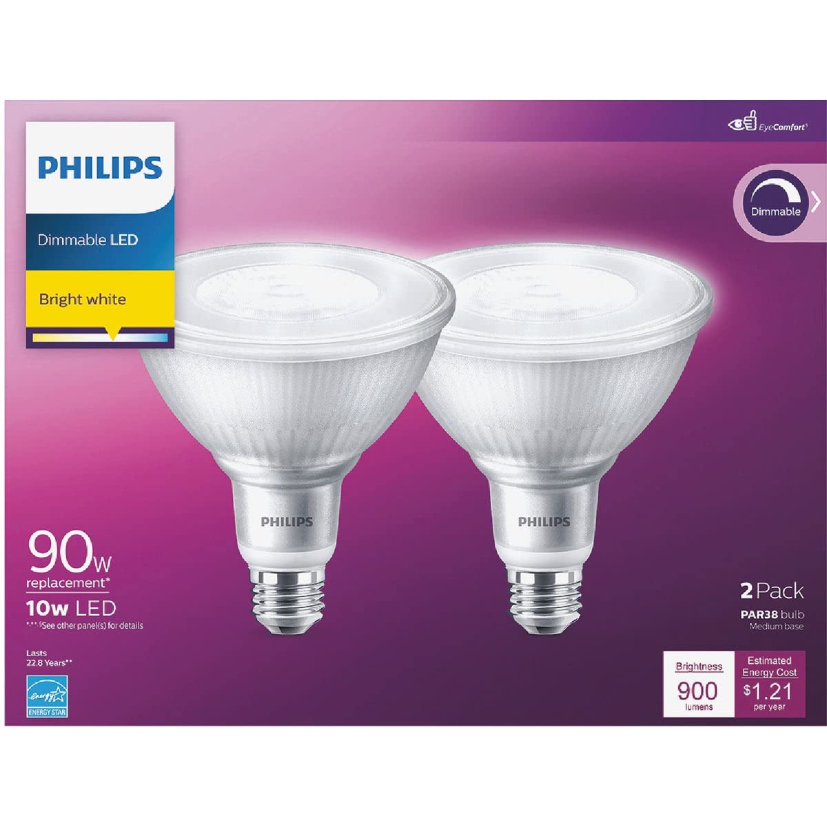 Philips PAR 38 E26 (Medium) LED Floodlight Bulb Bright White 90 Watt Equivalence 2 pk