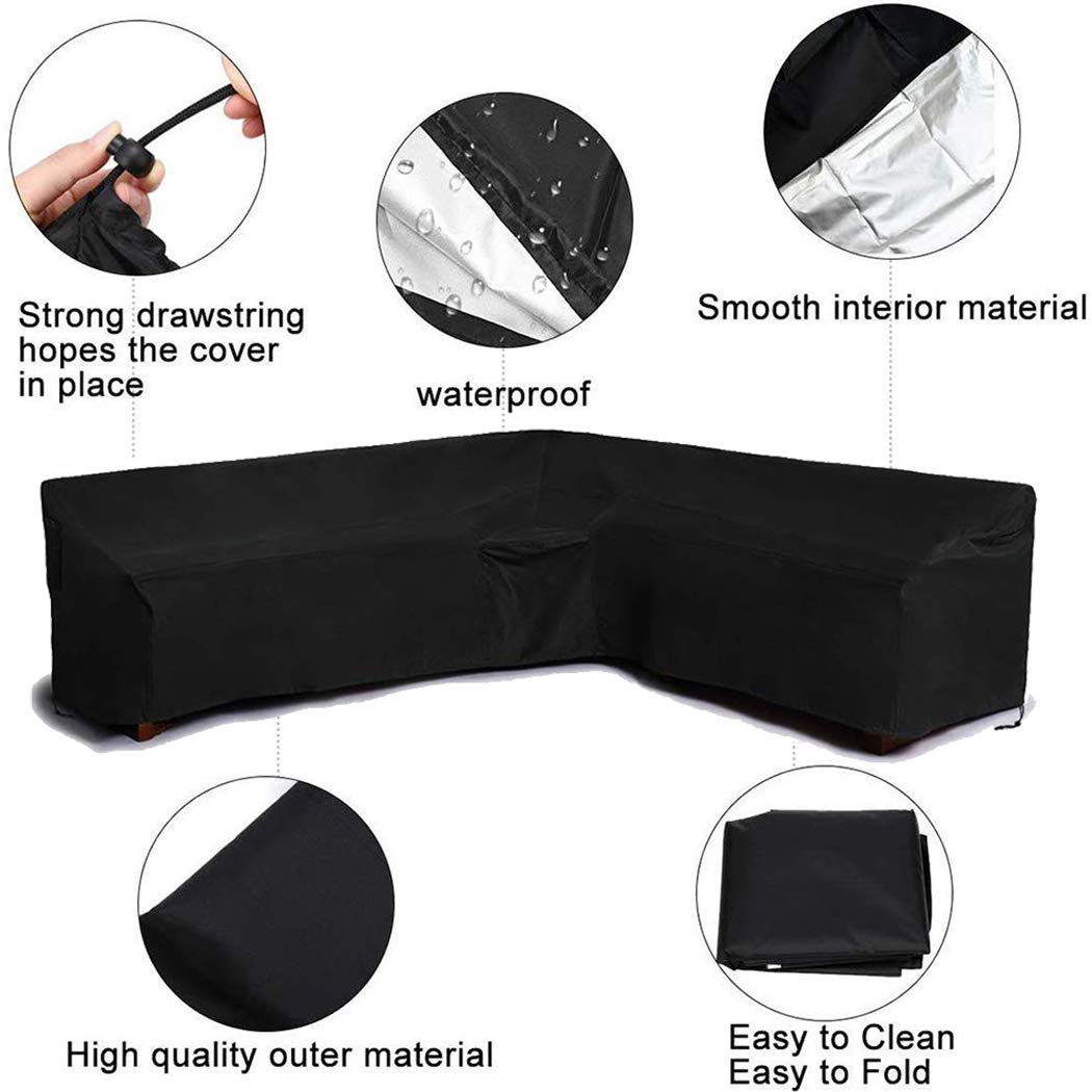 J&C Patio Sectional Covers V Shape Patio Sectional Covers Waterproof Outdoor Sofa Cover Sectional Sofa Cover Outdoor Furniture Covers for Outdoor (L-112x87in)