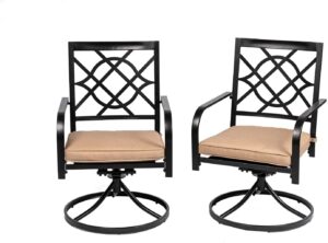 incbruce 2 piece 360 degrees swivel metal patio chairs, outdoor dining rocker chairs with armrest for garden, poolside, backyard(brown cushions)